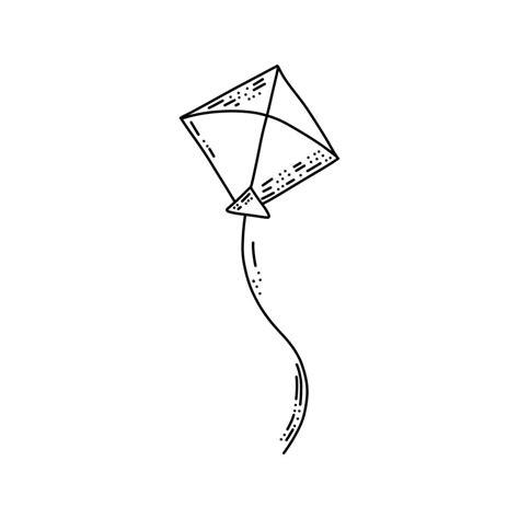 Hand Drawn Kite In Doodle Style Retro Linear Illustration With Black Kite Doodle On White