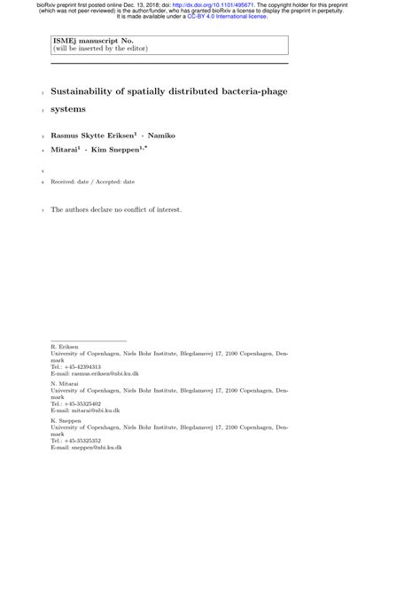 Pdf Sustainability Of Spatially Distributed Bacteria Phage Systems