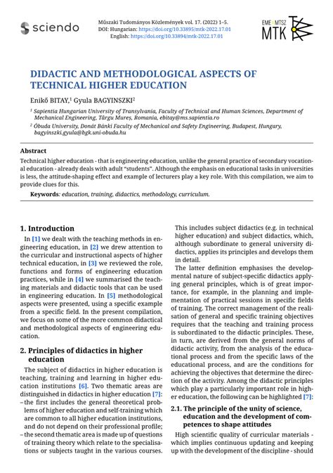 Pdf Didactic And Methodological Aspects Of Technical Higher Education