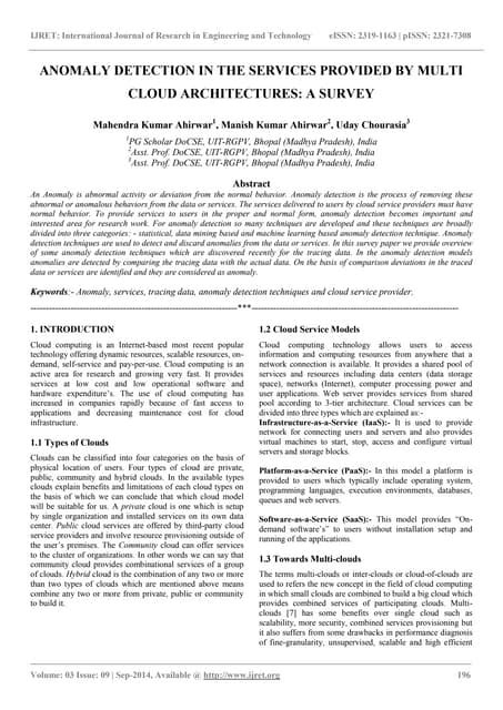 anomaly detection in the services provided by multi cloud architectures