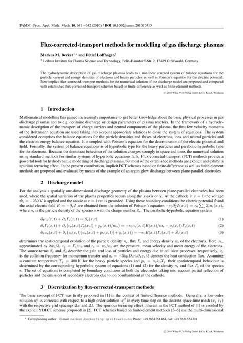 (PDF) Flux‐corrected‐transport methods for modelling of gas discharge plasmas