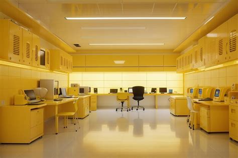 Premium Ai Image Yellow Computer Room