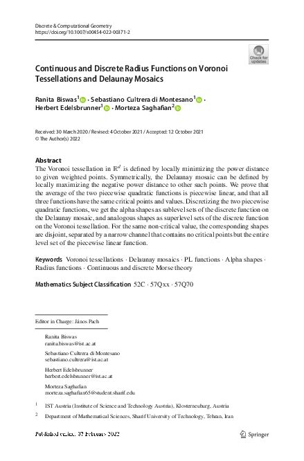 Pdf Continuous And Discrete Radius Functions On Voronoi Tessellations And Delaunay Mosaics