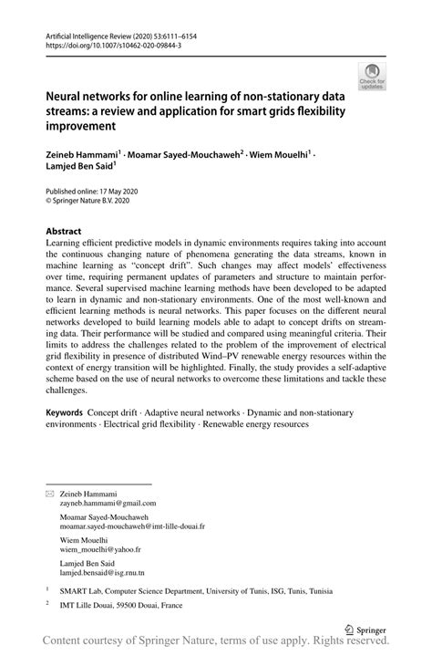 Neural Networks For Online Learning Of Non Stationary Data Streams A Review And Application For