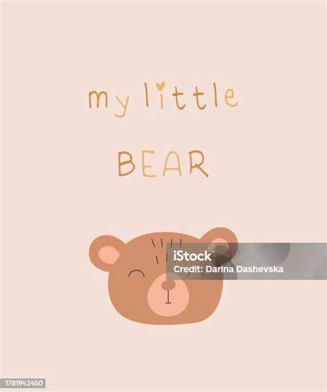 스칸디나비아 스타일의 귀여운 만화 곰 캐릭터입니다 손으로 그린 보헤미안 보육 포스터 레터링 따옴표 My Little Bear 곰에 대한 스톡 벡터 아트 및 기타 이미지
