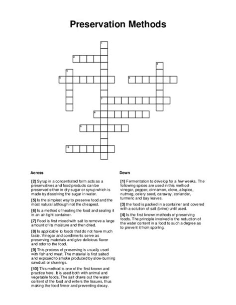 Preservation Methods Crossword Puzzle