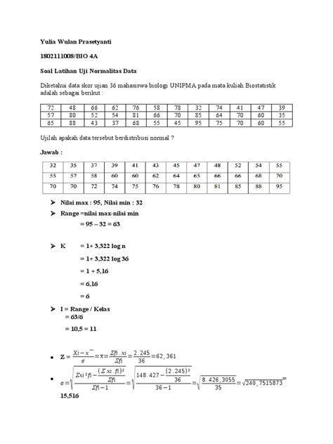 Soal Latihan Pertemuan 6 Uji Normalitas Data Pdf