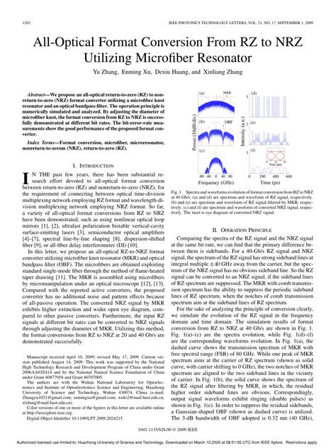 Pdf All Optical Format Conversion From Rz To Nrz Utilizing Microfiber Resonator