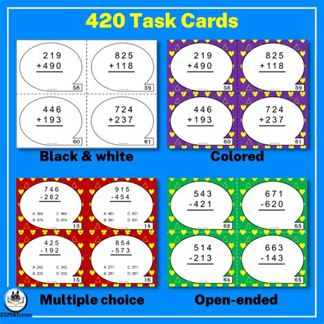 3 Digit Addition And Subtraction With And Without Regrouping Worksheets And Task Cards Made By Teachers