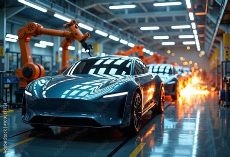 Automated Electric Vehicle Assembly Line Robotic Manufacturing Process