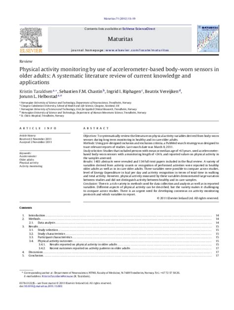 Pdf Accelerometer Based Activity Monitoring In Seniors