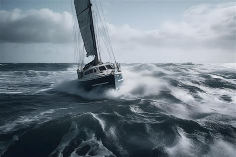 Premium AI Image Sailing Boat At Sea Neural Network AI Generated