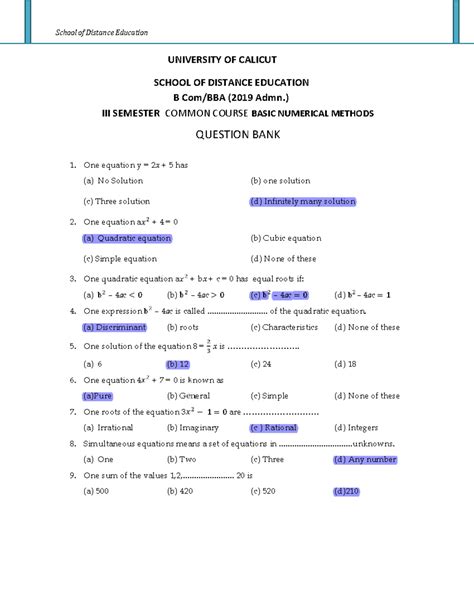 Numerical Methods Bcombba University Of Calicut Iii Semester Common