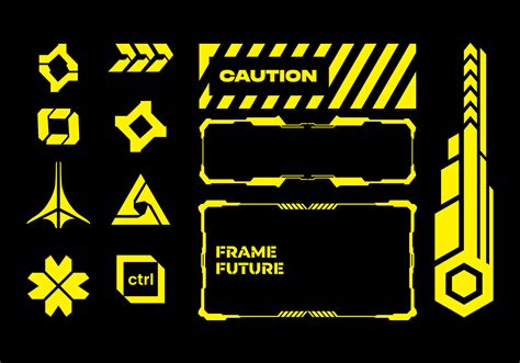 Hud Futuristic Frame Border Elements Pack Caution Yellow Line Cyber Sci Fi Icon Symbol