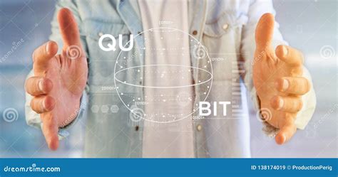 Businessman Holding Quantum Computing Concept With Qubit Icon D Rendering Stock Image Image