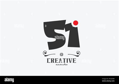 Grey 51 Number Logo Icon Design With Red Dot Creative Template For