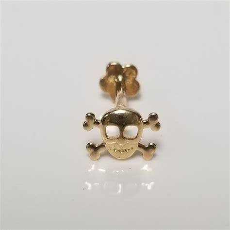 12 Estate 14k Yellow Gold Skull And Bones 18 Gauge Skull And