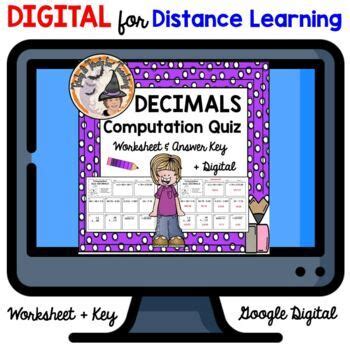 DIGITAL Math Adding Subtracting Multiplying Dividing DECIMALS Quiz Answer Key