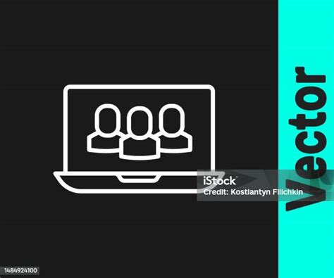 흰색 선 화상 채팅 회의 아이콘은 검은색 배경에 분리되어 있습니다 온라인 회의 작업 양식 원격 프로젝트 관리 벡터 Brand Name Online Messaging