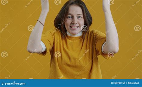 Slow Motion Portrait Of Emotional Woman Feeling Excited Touching Head
