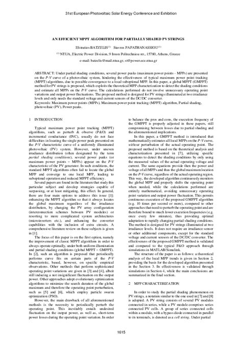 Pdf An Efficient Mppt Algorithm For Partially Shaded Pv Strings
