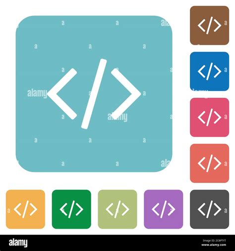 Flat Programming Code Icons On Rounded Square Color Backgrounds Stock