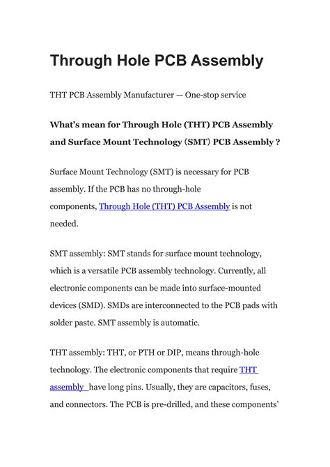 Tht Pcb Assembly Manufacturer — One Stop Service Pdf