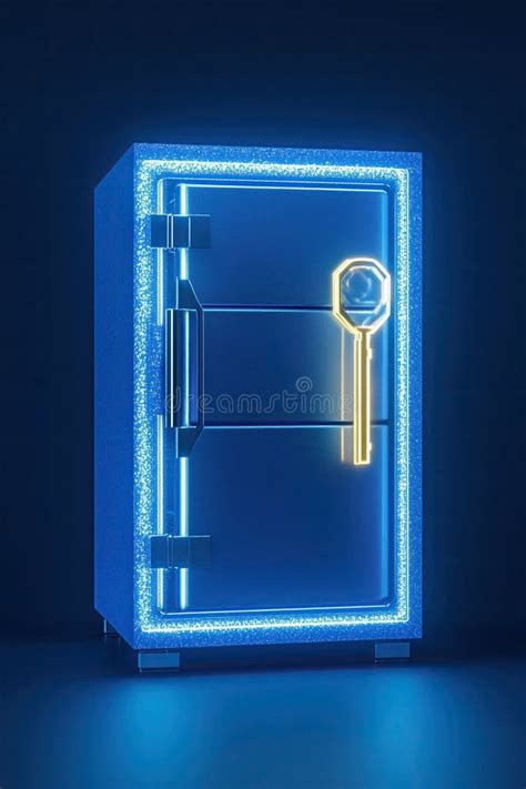 Glowing Digital Vault With Holographic Key Symbolizes Security And Technology Stock Illustration