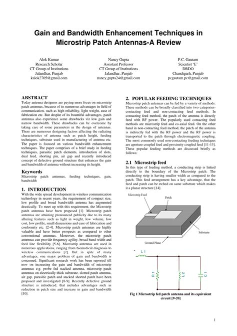 PDF Gain And Bandwidth Enhancement Techniques In Microstrip Patch Antennas A Review