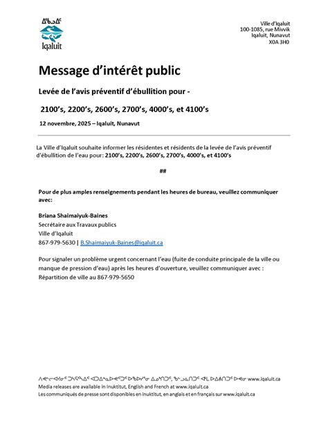 City Of Iqaluit ᓄᓇᓕᐸᐅᔭᐃᑦ ᐃᖃᓗᐃᑦ Public Service Announcement City To