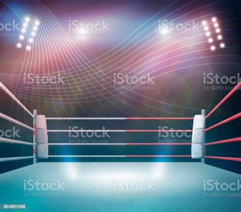 권투 링 스포트 라이트에 의해 조명입니다 디지털 효과 3d 렌더링입니다 0명에 대한 스톡 사진 및 기타 이미지 0명 경쟁 경쟁자 Istock