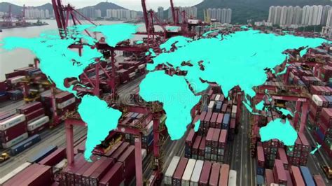 Global Shipping Containers Overlaid With World Map At A Busy Port Stock Video Video Of View