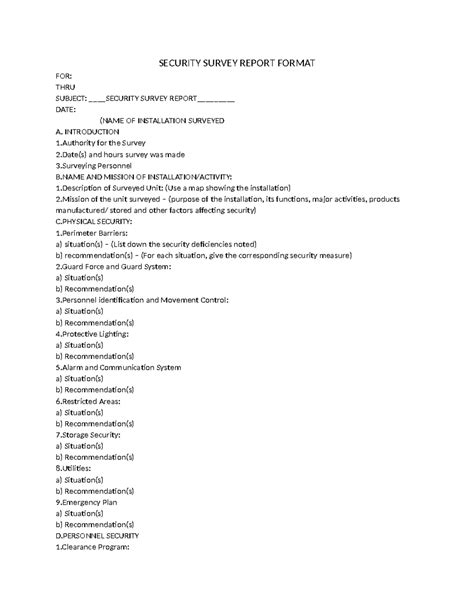Sec 101 Security Survey Report Format And Guidelines Studocu
