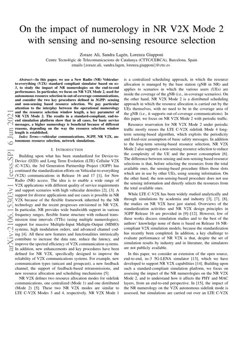 Pdf On The Impact Of Numerology In Nr V2x Mode 2 With Sensing And No Sensing Resource Selection