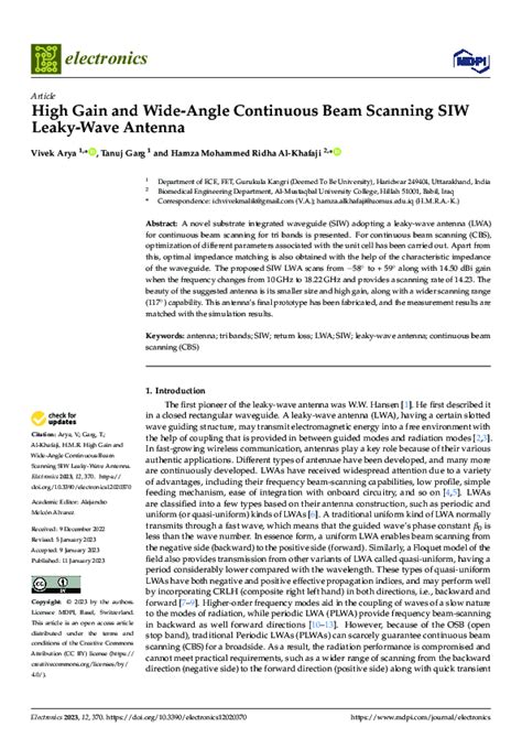Pdf High Gain And Wide Angle Continuous Beam Scanning Siw Leaky Wave