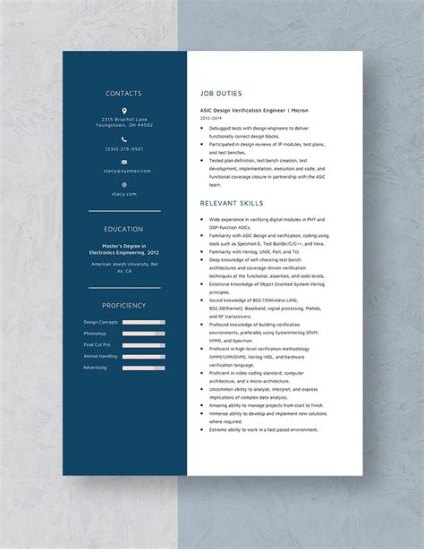 asic design verification engineer resume in word pages download