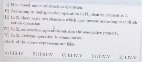Solved I N Is Closed Under Subtraction Operation Ii