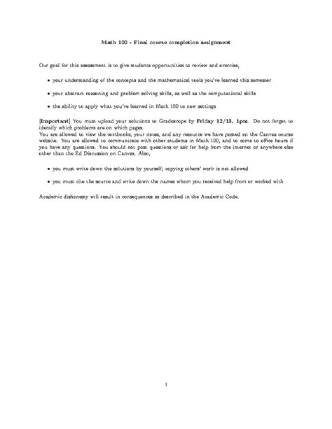 Math 100 Final Course Completion Assignment Overview Studocu