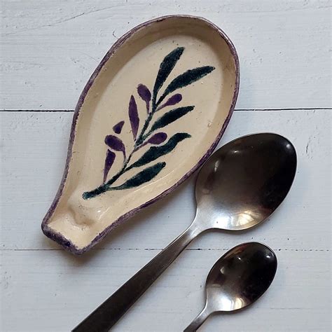 Handmade Ceramic Spoon Rest With Botanical Design Etsy