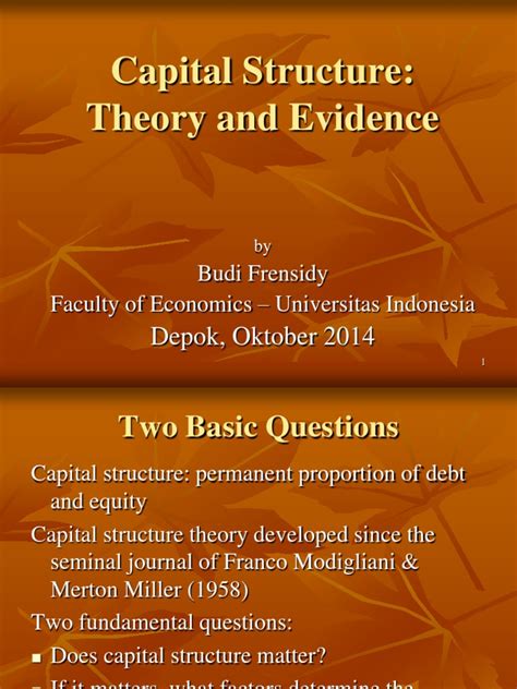 Capital Structure Theory And Evidence Pdf Capital Structure Financial Economics