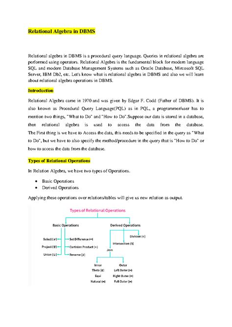 Mod Relational Algebra In DBMS Relational Algebra In DBMS Relational Algebra In DBMS Is A