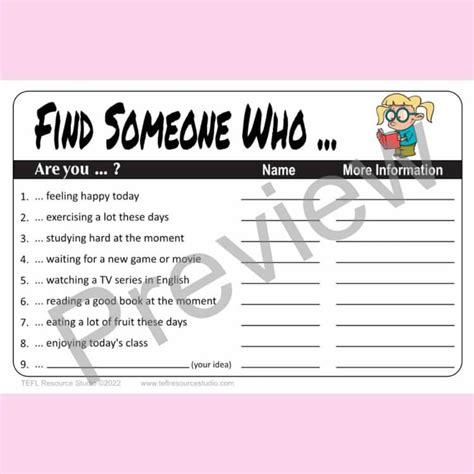 Present Continuous Find Someone Who Esl Class Mingle Activity For