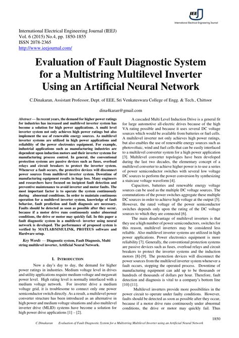 Pdf Evaluation Of Fault Diagnostic System For A Multistring Multilevel Inverter Using An