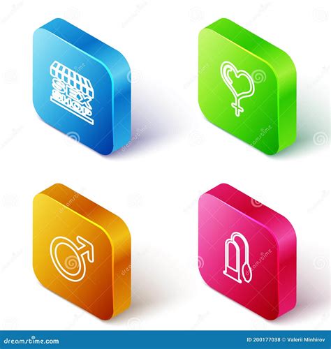 Instellen Van Isometrische Lijn Sex Shop Building Vrouwelijk Geslacht En Hart Mannelijke