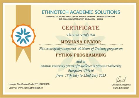 Meghana Divator On Linkedin Python Programmingreceived By Ethnotech