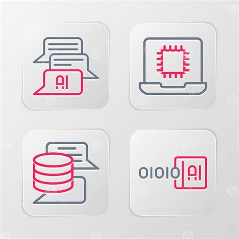 Set Line Binary Code Server Data Processor Cpu And Chat Bot Icon Vector Stock Vector
