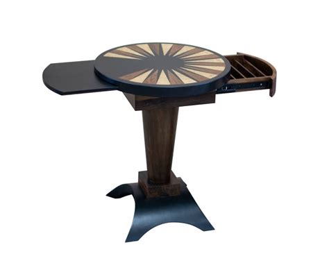 Round Backgammon Cocktail Table In Ebony And Birds Eye Mapl By