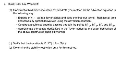 Solved Third Order Lax Wendroff A Construct A Third Order