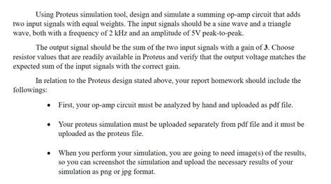 Solved Using Proteus Simulation Tool Design And Simulate A Summing Op