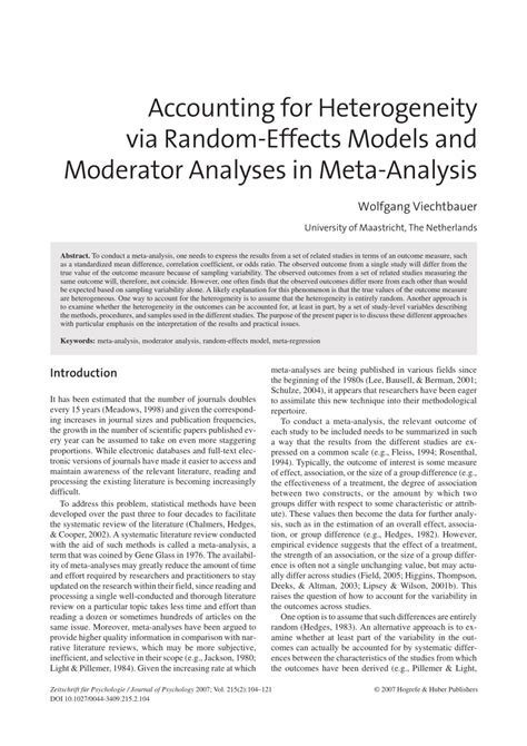 Pdf Accounting For Heterogeneity Via Random Effects Models And
